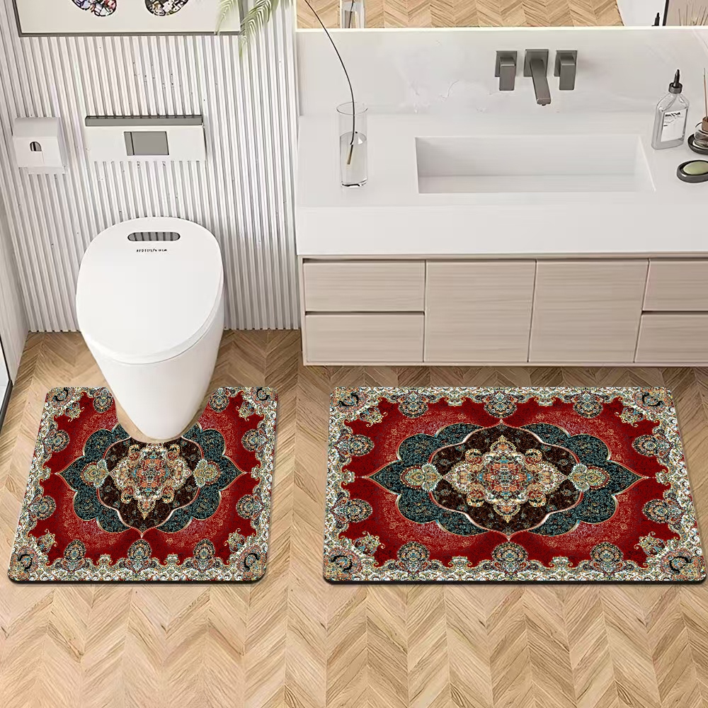 2PCS Bath Mat Set Super Absorbent Non Slip Bathroom Rug Toilet Mat Sets ...