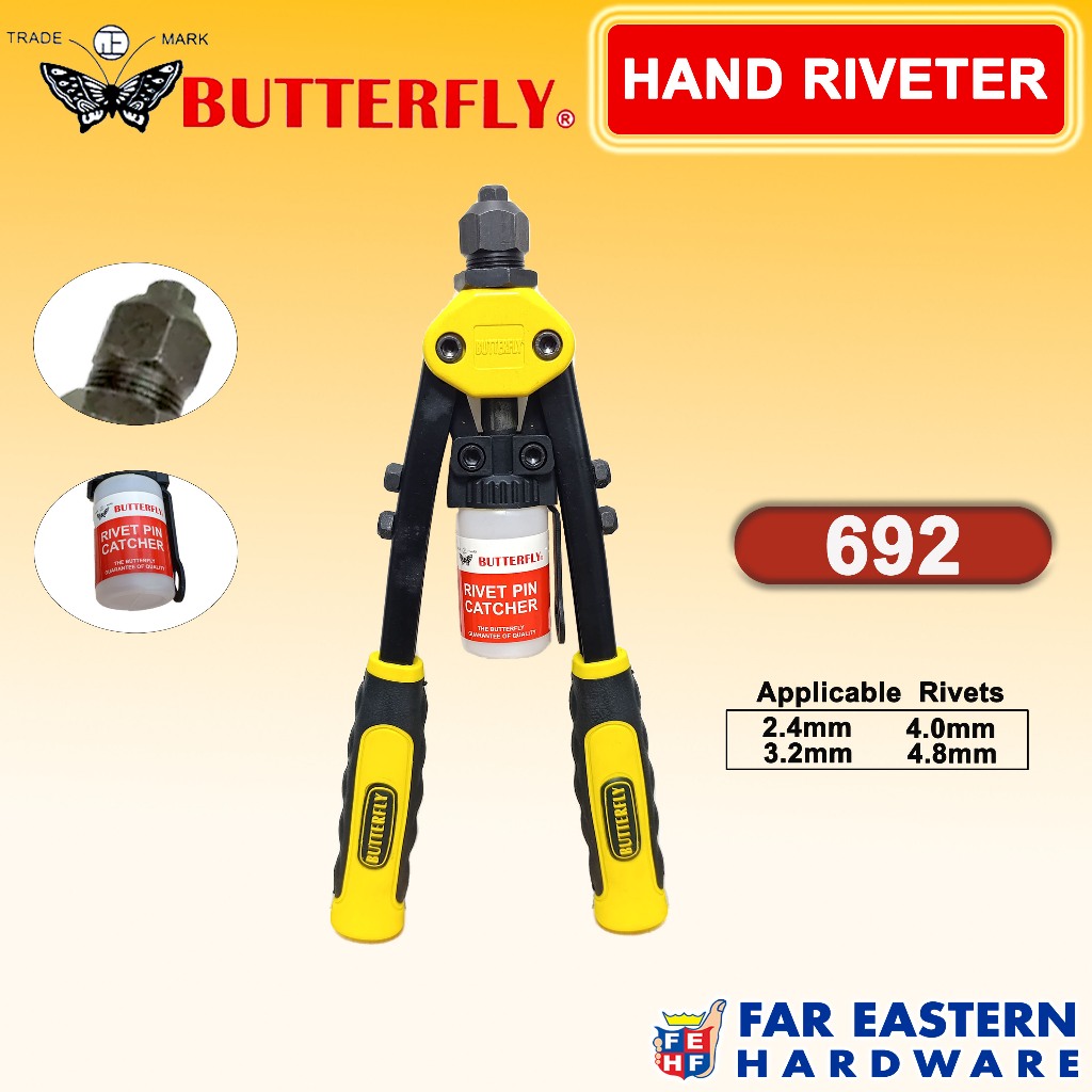 BUTTERFLY Professional Hand Riveter with Rivet Pin Catcher 10" (250mm ...