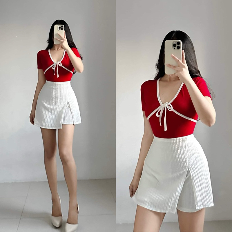 Kaisha Coords Set for Woman Terno set Ribbon Vneck Coquette Top and ...