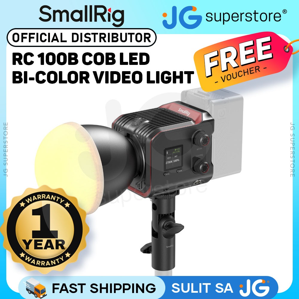 SmallRig RC 100B COB LED 97+ Bi-Color Palm-Sized Video Light with Reflector & V-Mount Battery ...