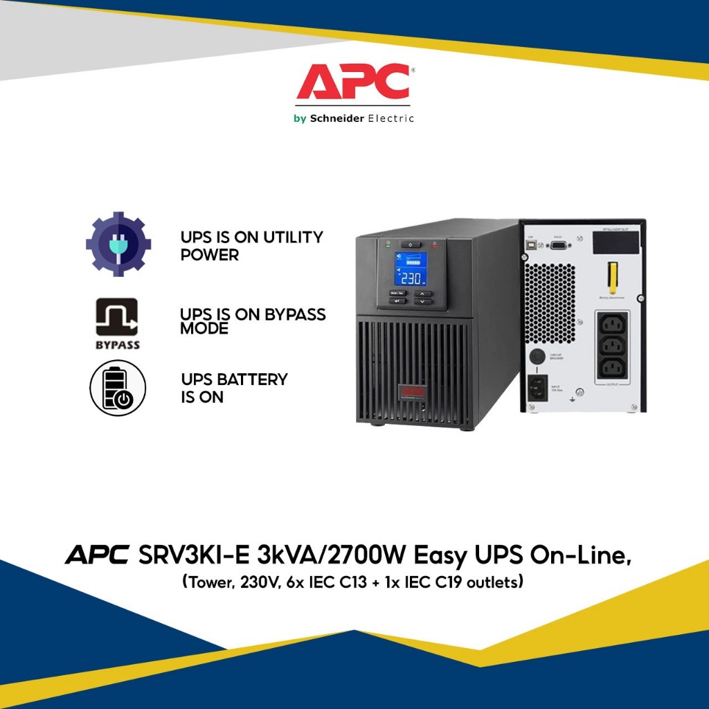 APC Easy UPS On-Line, SRV3KI-E 3kVA/2700W, Tower, 230V, 6x IEC C13 + 1x ...