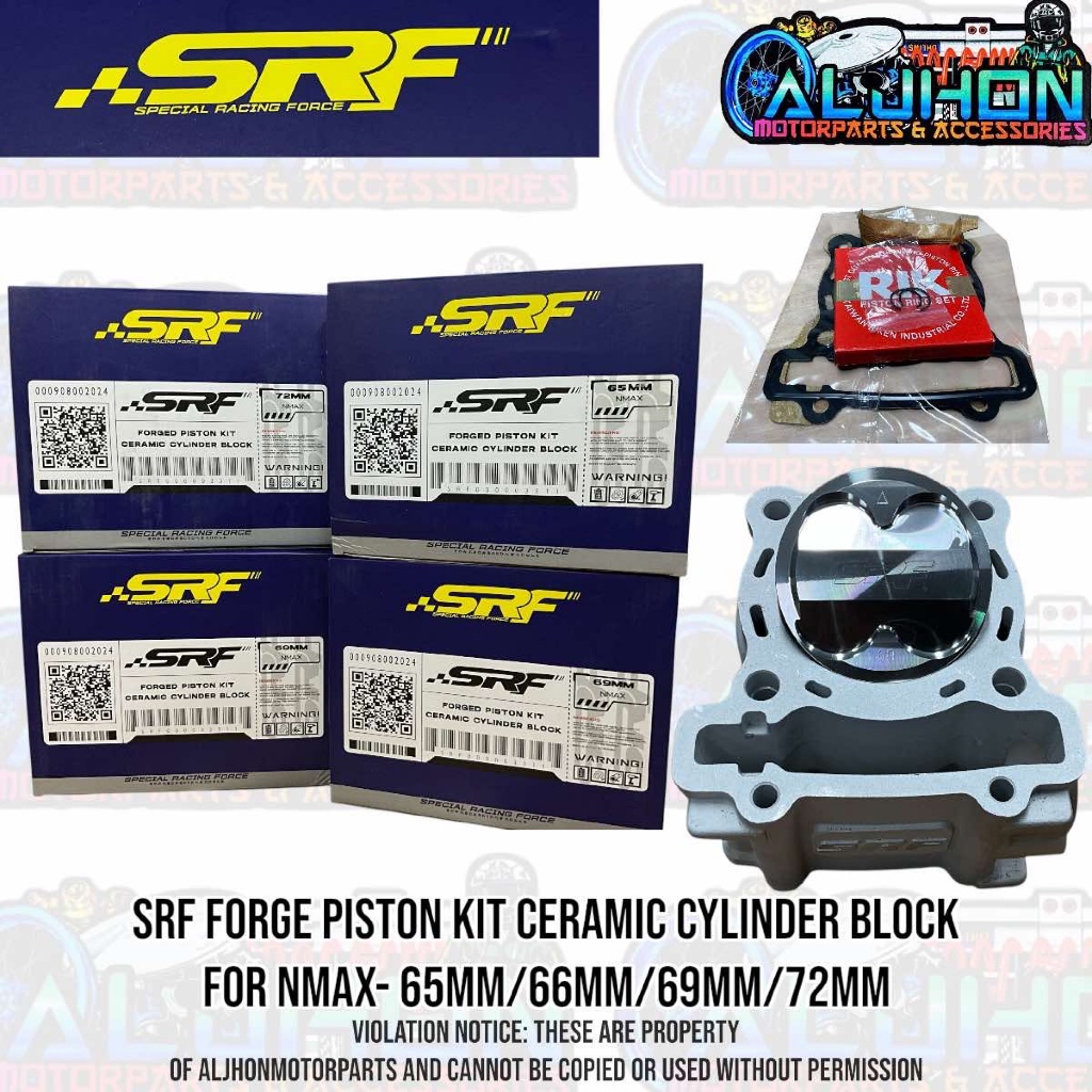 SRF FORGE PISTON KIT CERAMIC CYLINDER BLOCK NMAX- 65mm/66mm/69mm/72mm ...