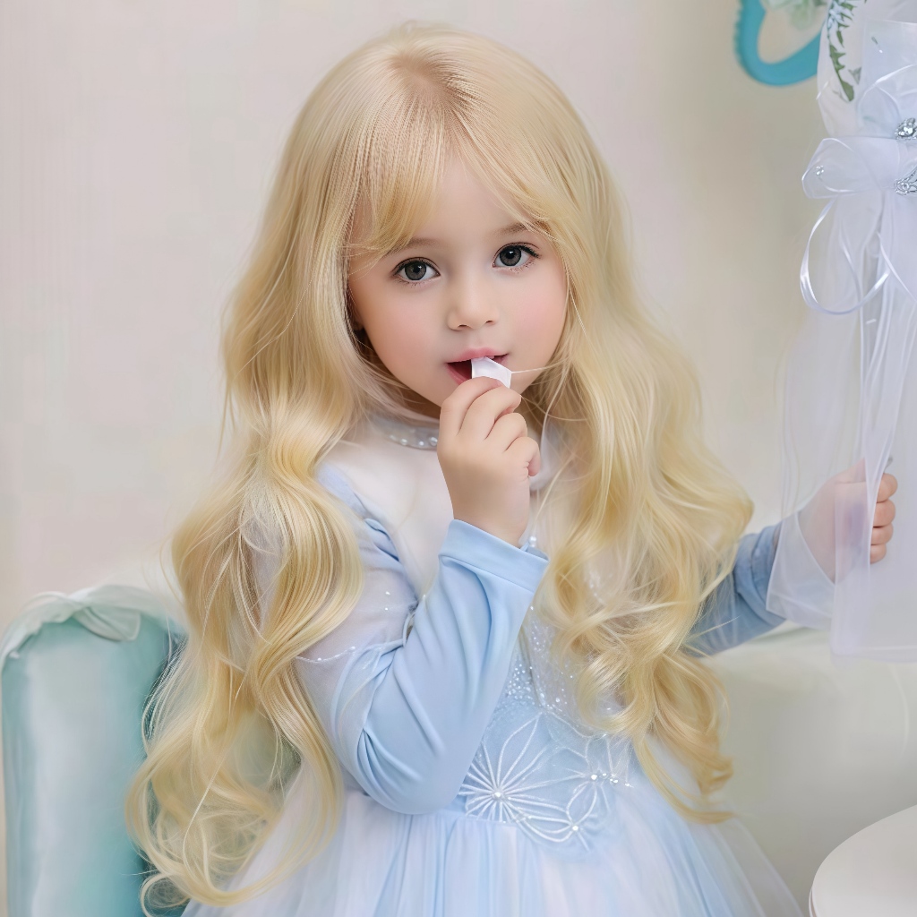 Children's Wig Elsa Long Curly Hair Air Bangs Big Waves Full Head Wig ...