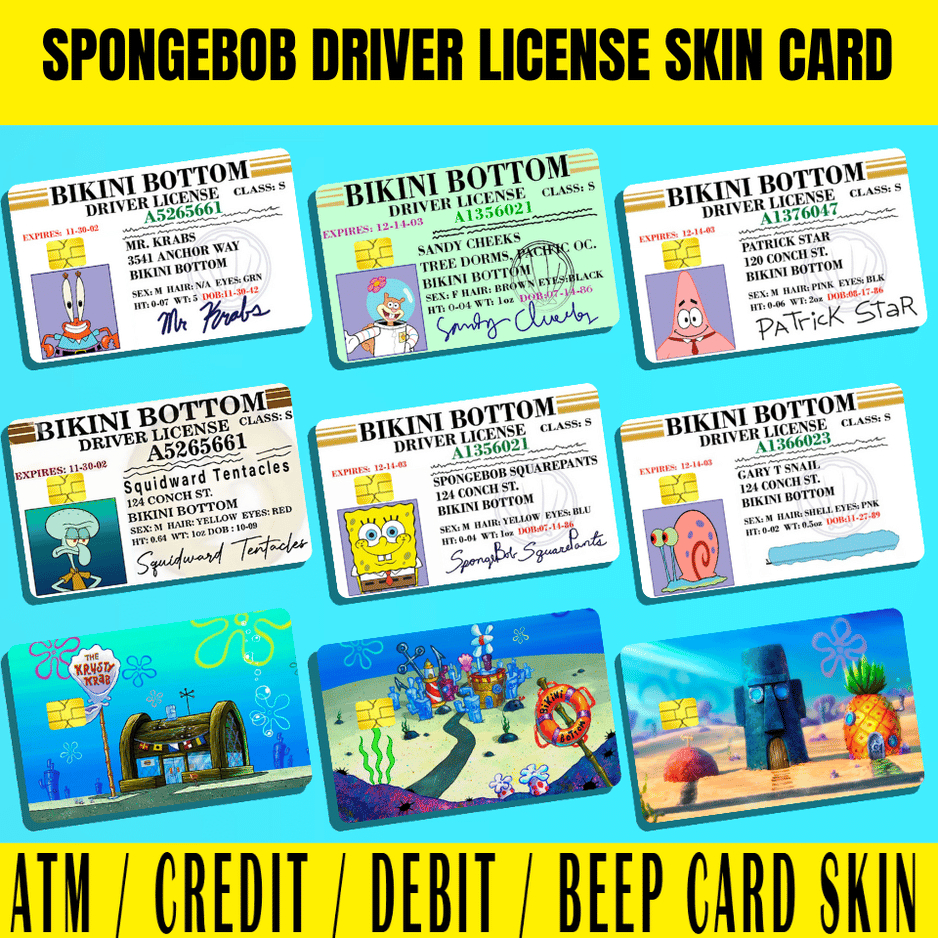 SPONGEBOB DRIVER LICENSE - (SKIN CARD STICKER) ATM/CREDIT/DEBIT/BEEP ...