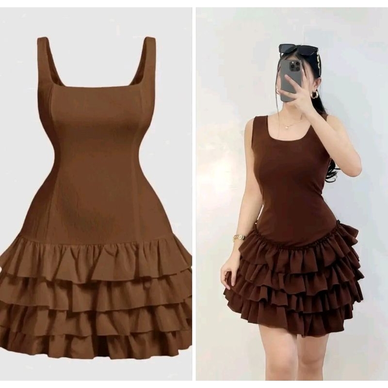 BEA RUFFLES Crepe fabric semi formal small to large | Shopee Philippines