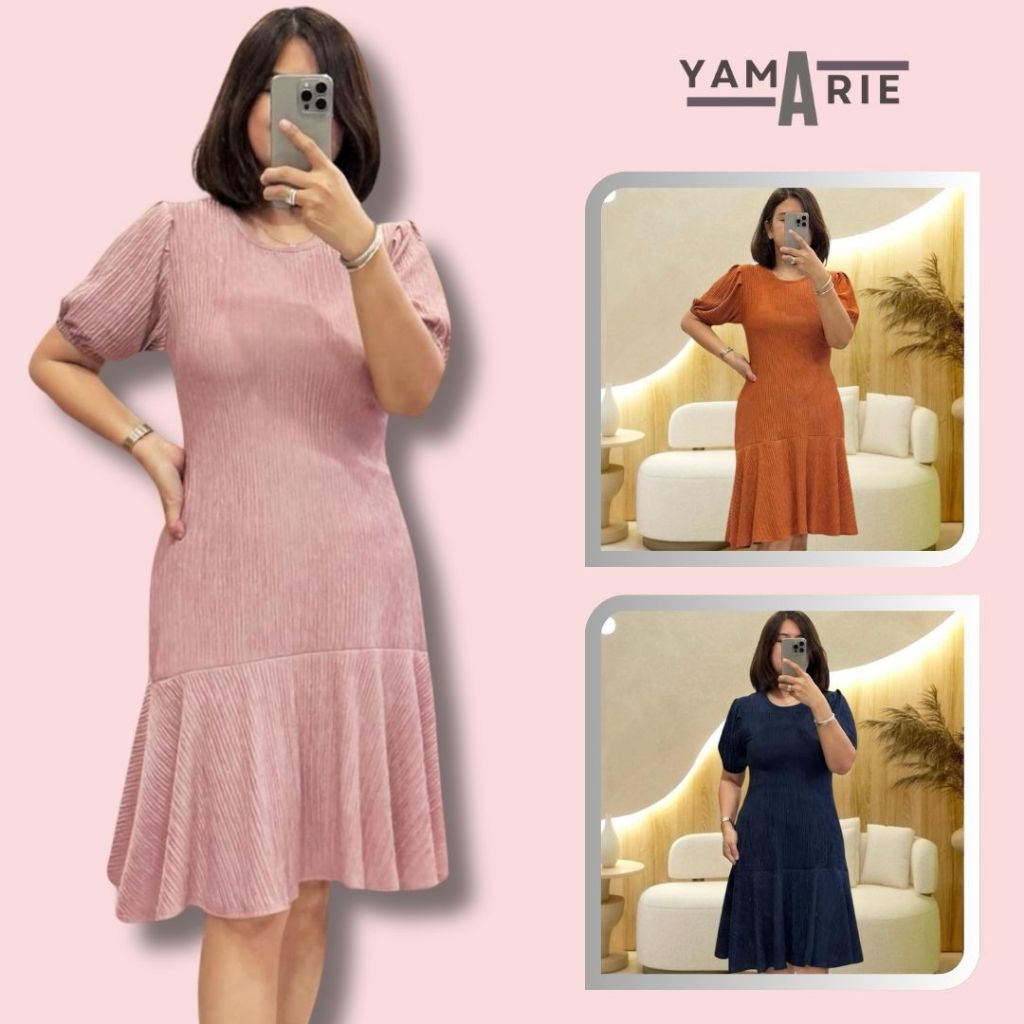 Yamari.Ph Casual Trendy Round Neck Puff Sleeves Ruffle Hem Maxi Dress | ARIANNE | Shopee Philippines