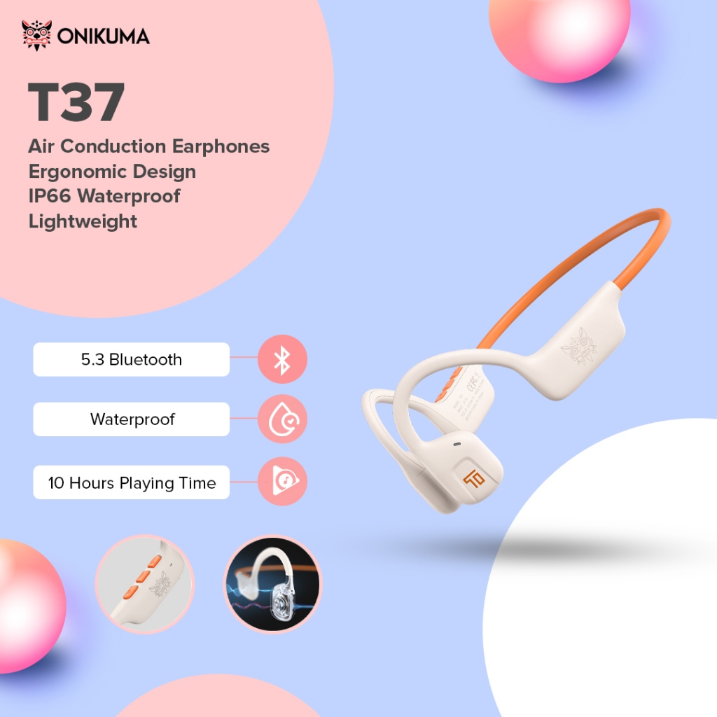 Onikuma T37 Bone Conduction Bluetooth Earphone Sport Running Waterproof ...