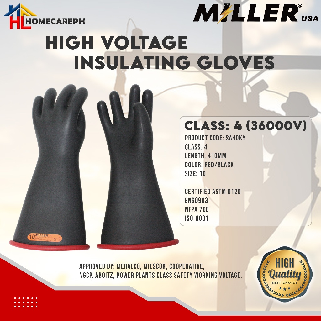 Miller High Voltage Insulating Gloves Class 4 (36000V) | Shopee Philippines