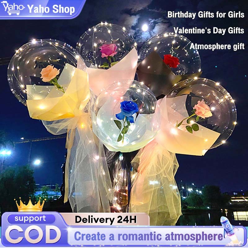 LED Balloon Rose Valentine's day gift Bobo Luminous Balloons Birthday ...