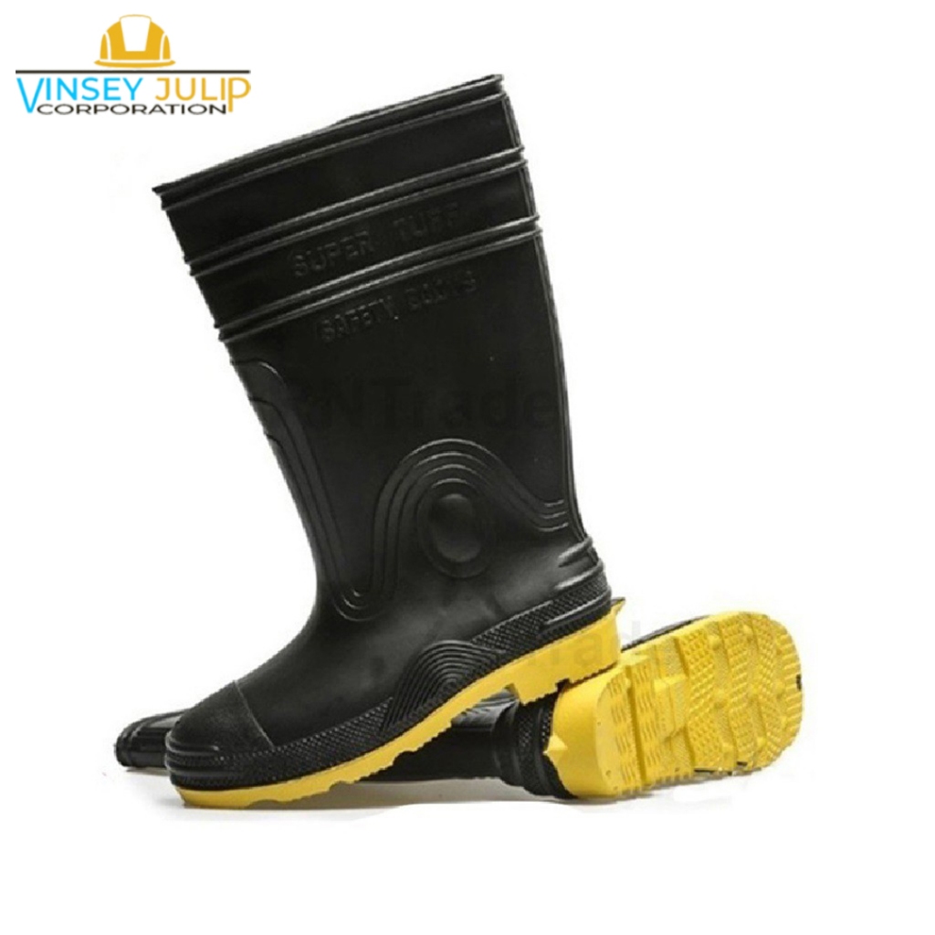 1 Pair SUPERTUFF Safety Rain Boots WITH STEEL TOECAP 14", Yellow Sole ...