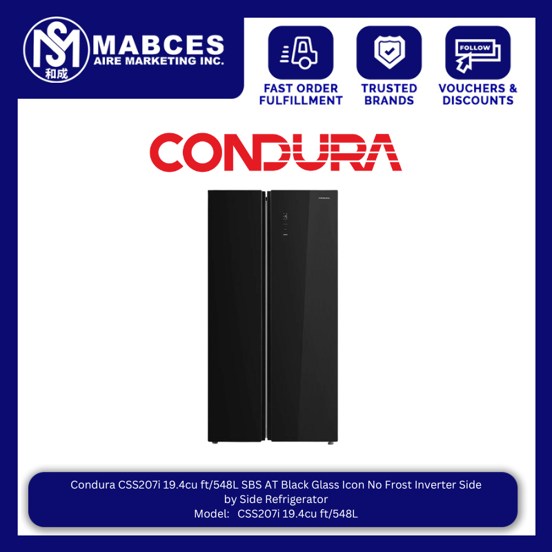 Condura CSS207i 19.4cu ft/548L SBS AT Black Glass Icon No Frost ...
