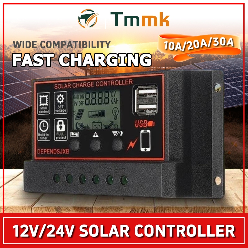 10A/20A/30A PWM Solar Charge Controller 12V/24V Battery Regulator Solar Panel Controller Dual ...