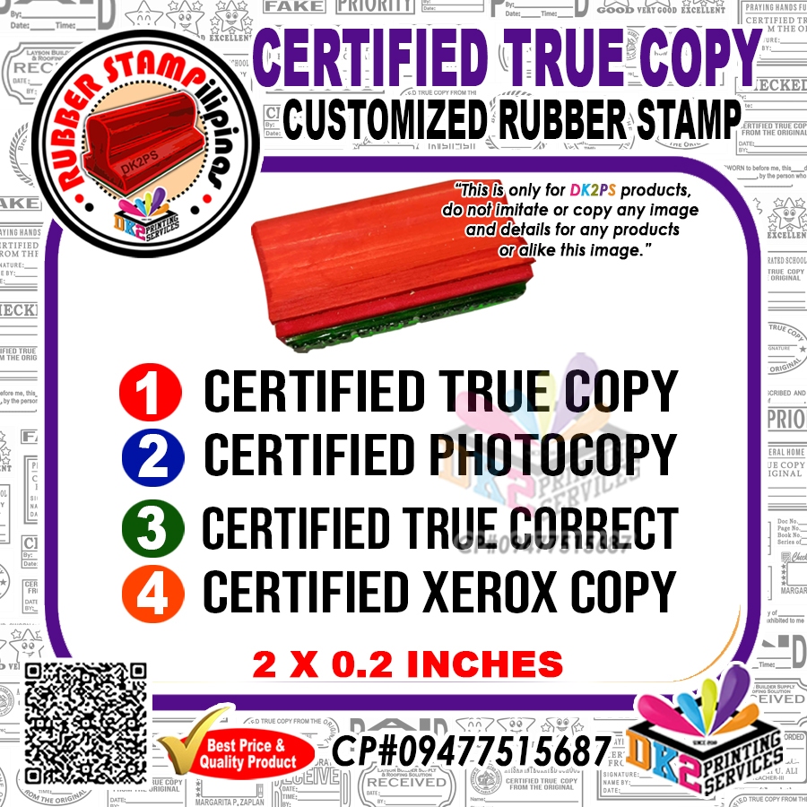 CERTIFIED TRUE COPY [text only] Customized Rubber Stamp Wood Handle ...