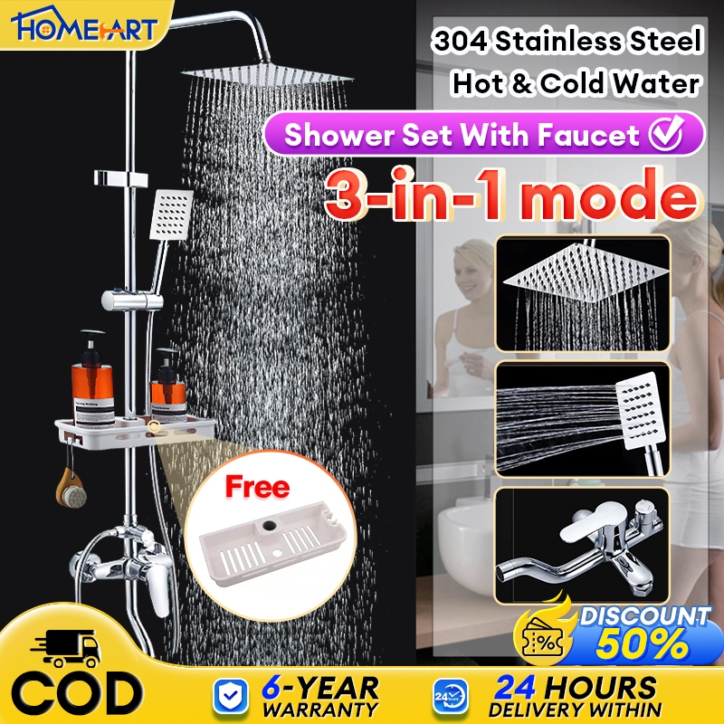 Shower Set With Faucet Stainless Steel 3in1 With Rainfall & Hand Shower ...