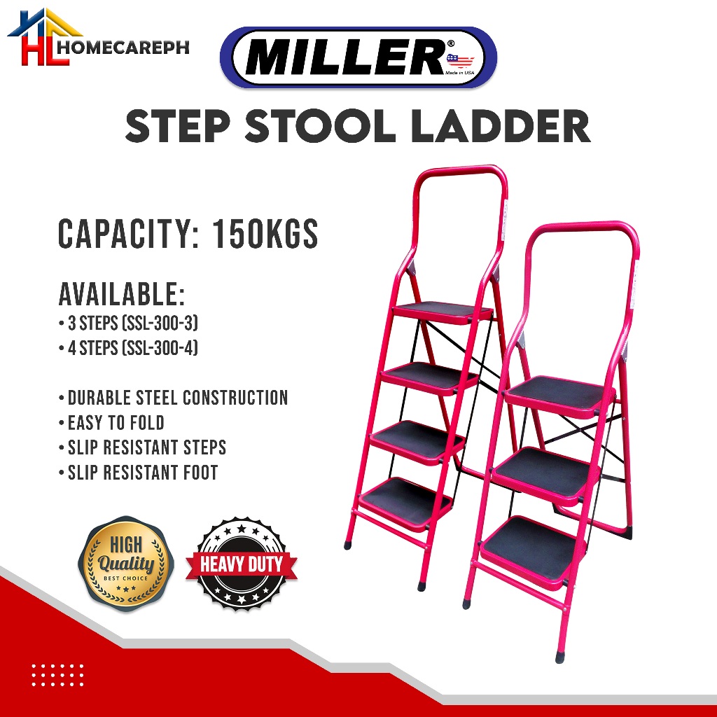 Miller Steel Step Stool Ladder 3 Steps / 4 Steps | Shopee Philippines