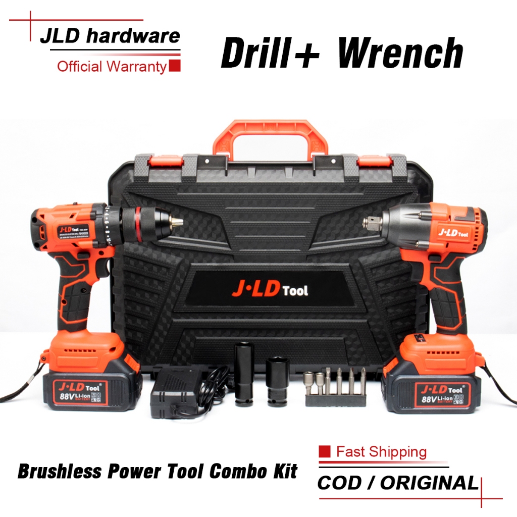 JLD 88Vf 2-In-1 Brushless Power Tool Combo Kit Cordless Drill + Impact ...