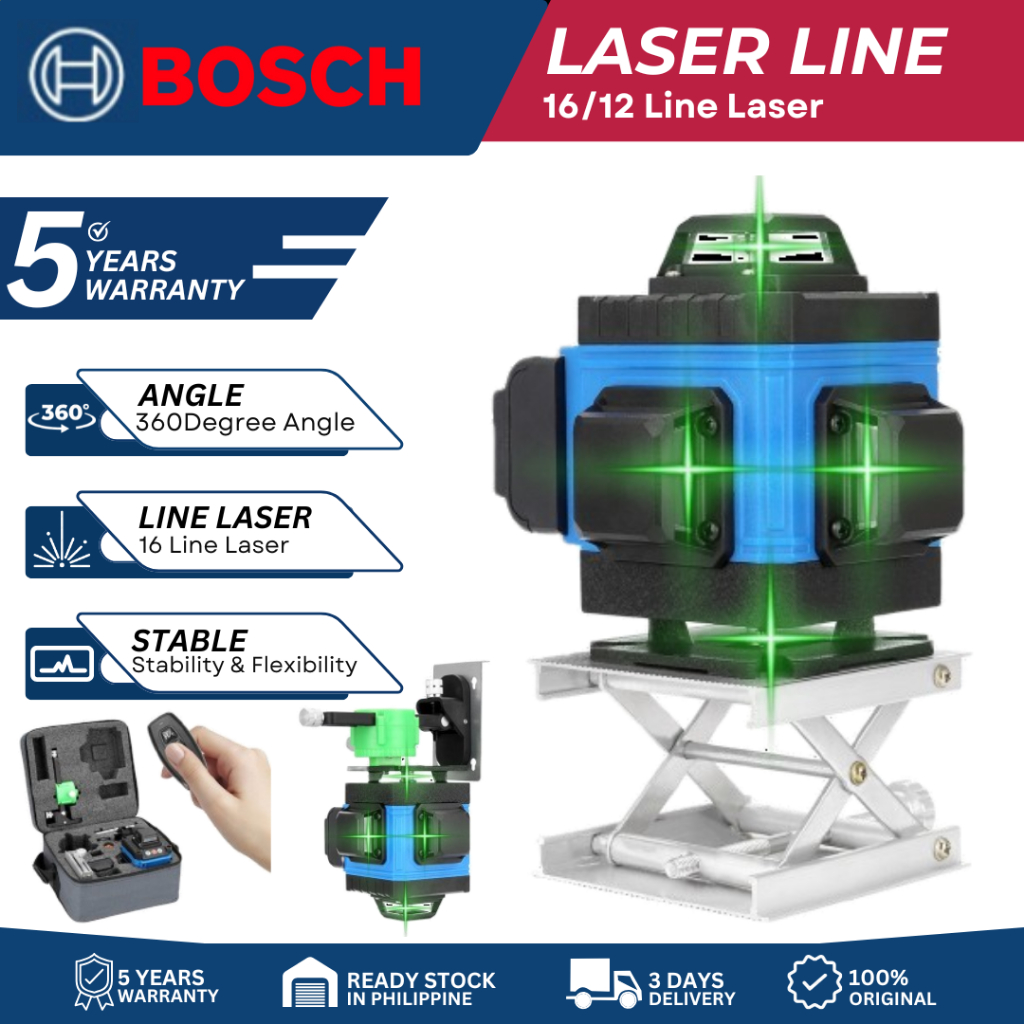 12/16 Line Laser Level Green Light Self-Leveling 360° Rotary Cross 3D ...
