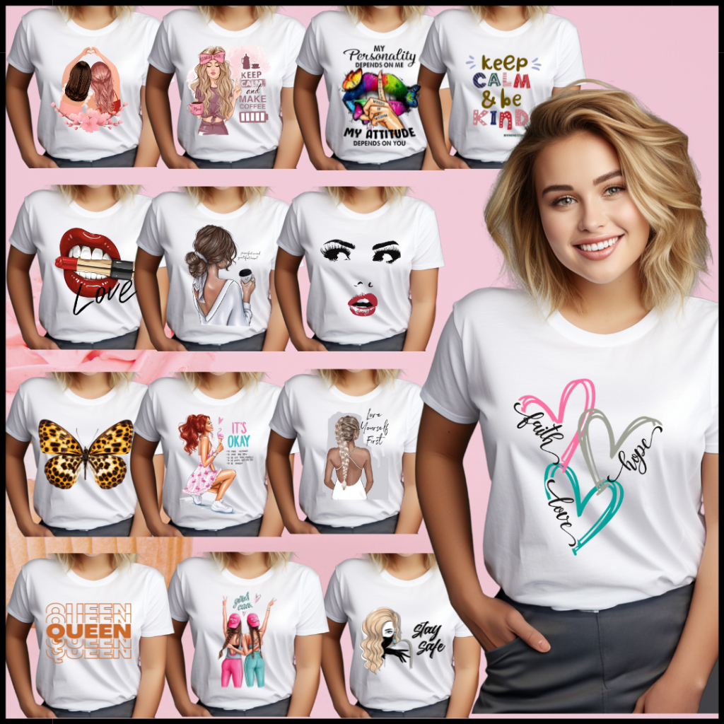 Graphic Korean Fashion Sublimation Tees for Ladies - Regular Cotton ...