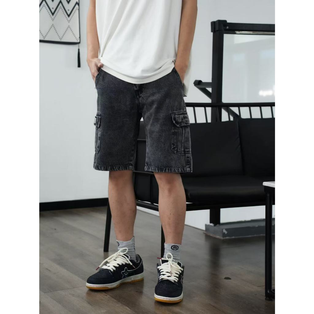 MEN'S DENIM MAONG NOT STRECHBLE 6 POCKET CARGO SHORTS ACID GRAY SIZE:28 ...