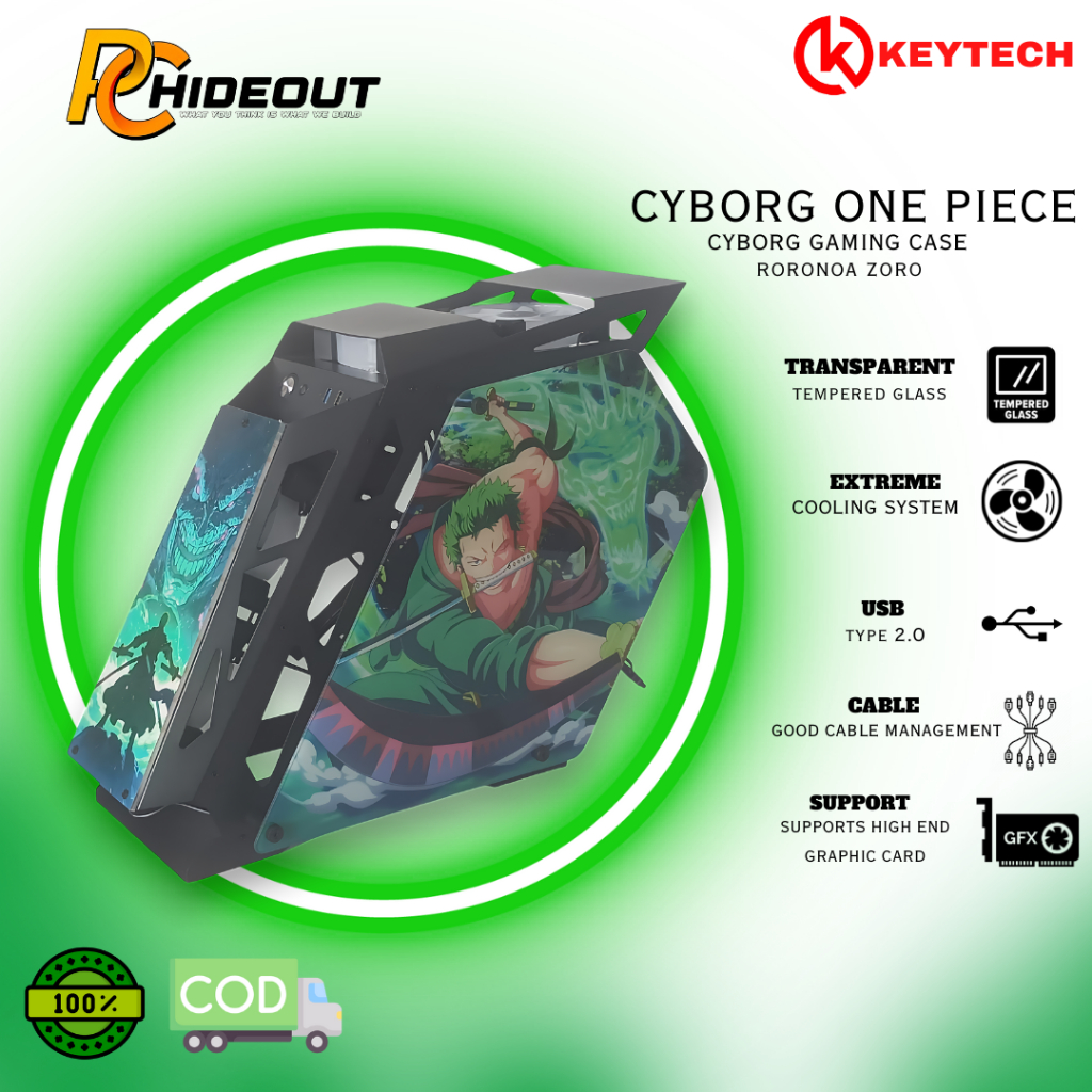 Keytech CYBORG Gaming PC Case - Roronoa Zoro Themed w/Free 6 RGB Fans ...