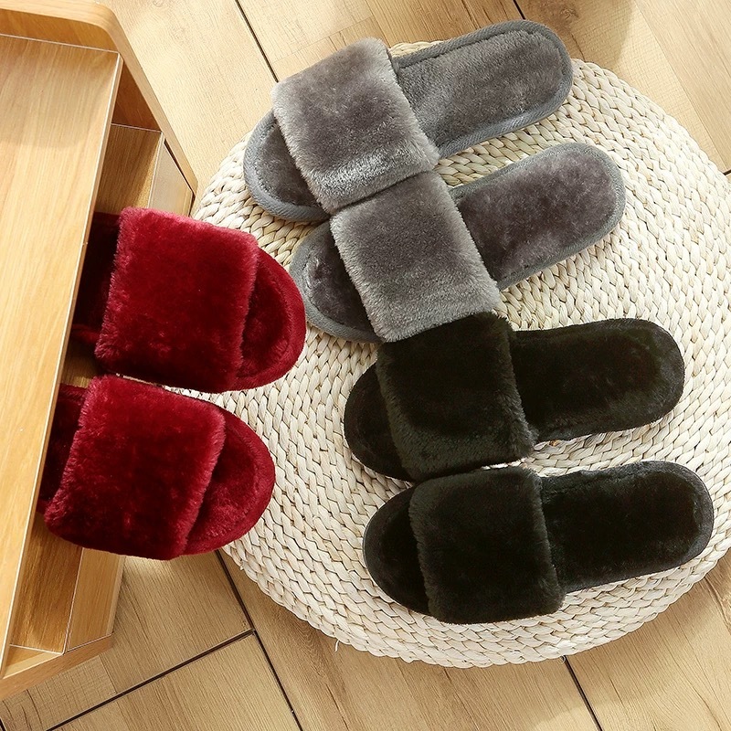 Korean style winter home cotton slippers for women wearing plush one ...