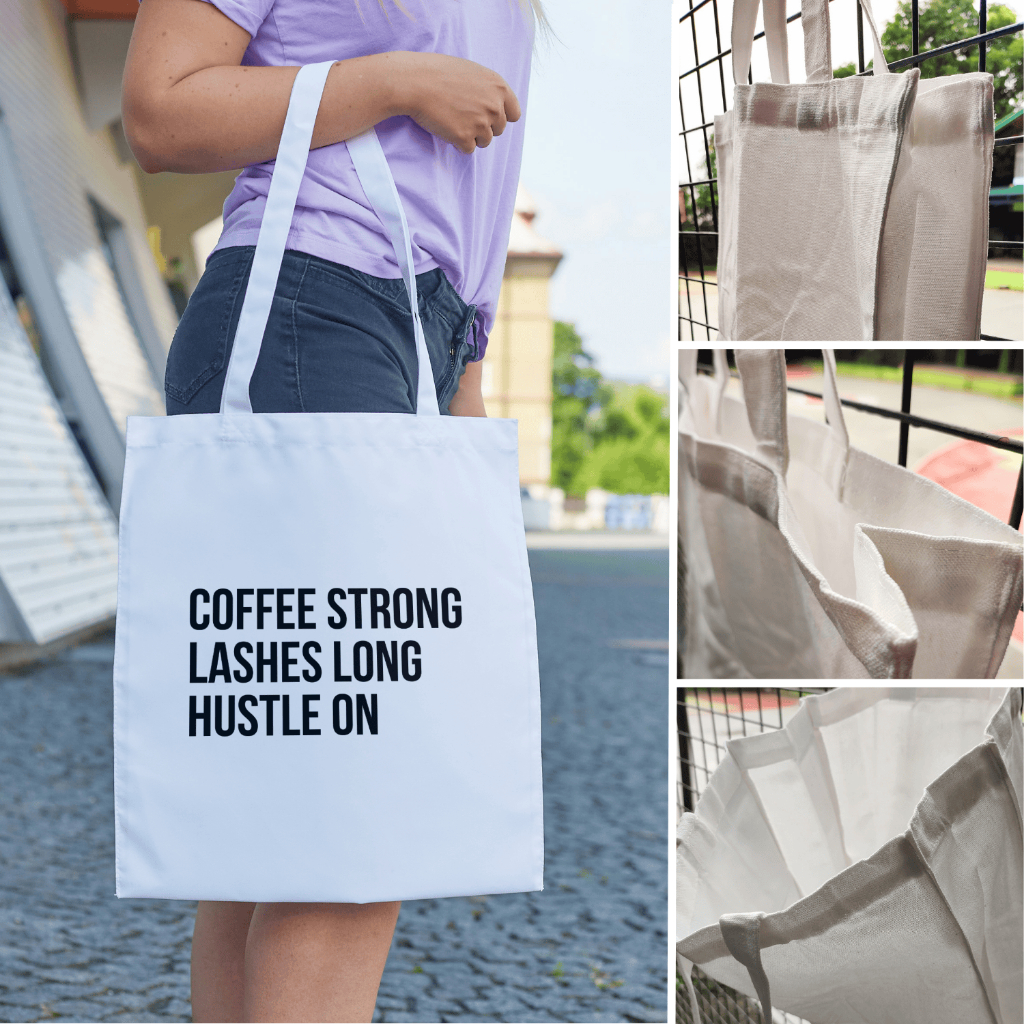 Shopee Thick Canvas Statement Tote Bag: COFFEE STRONG LASHES LONG ...