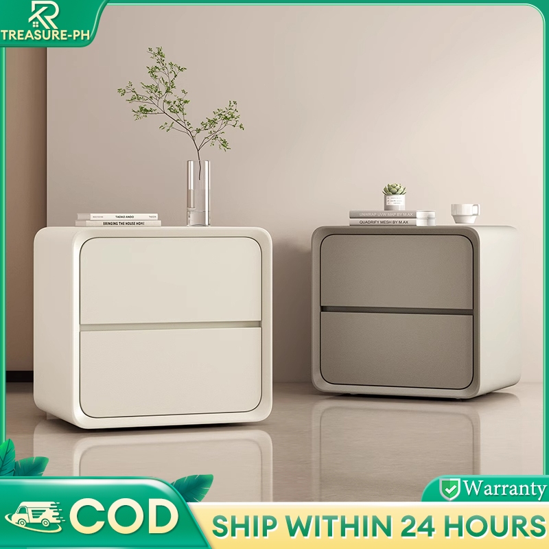 Cream Leather Bedside Table Wooden Bedside Table Side Storage Cabinet ...