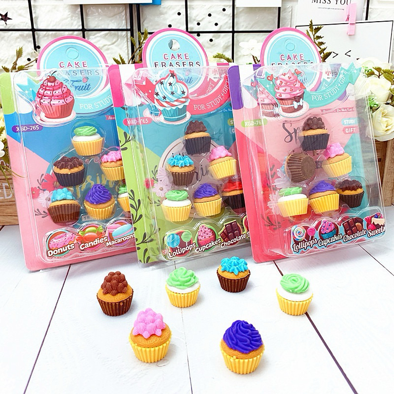 6pcs Mini Cupcake Erasers Set Cute & Fun Erasers for School Perfect for ...