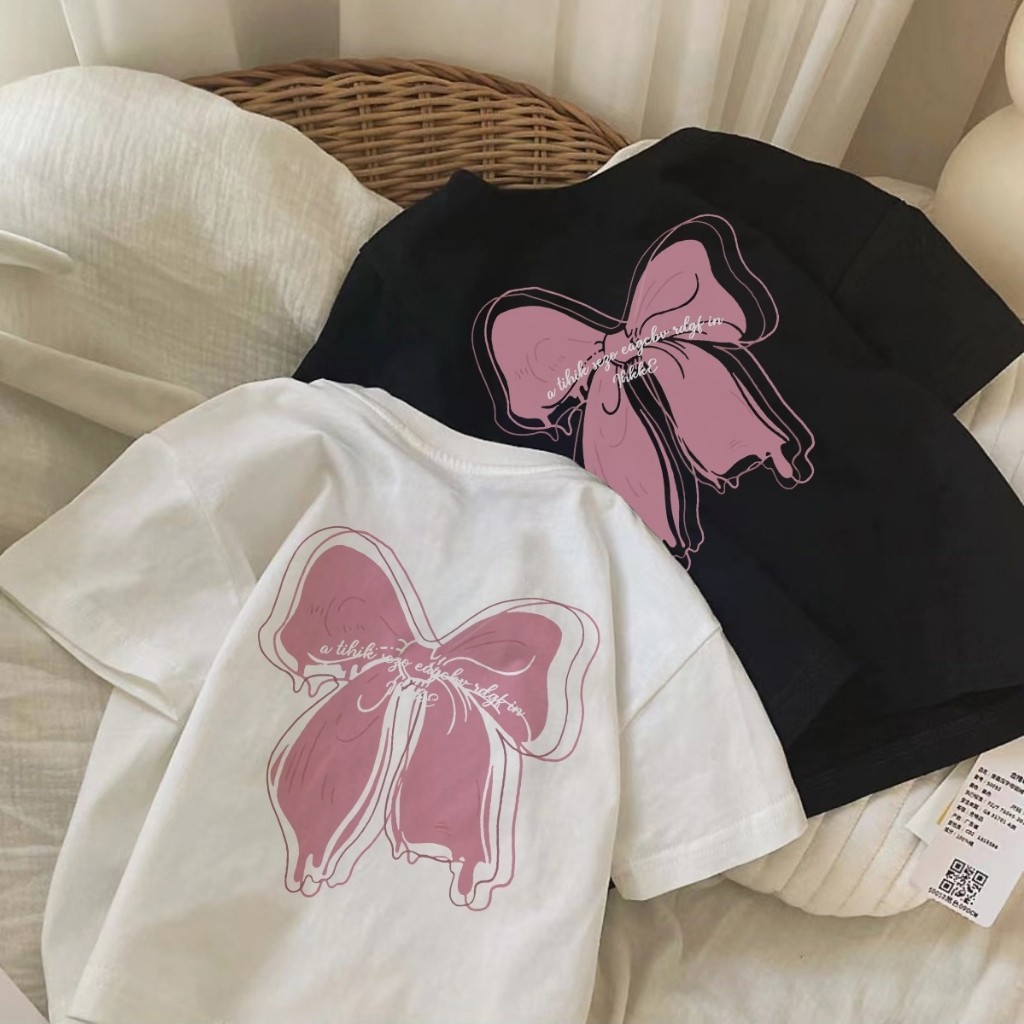 100% cotton children's clothing girls T-shirt Damit ng mga Bata bow ...