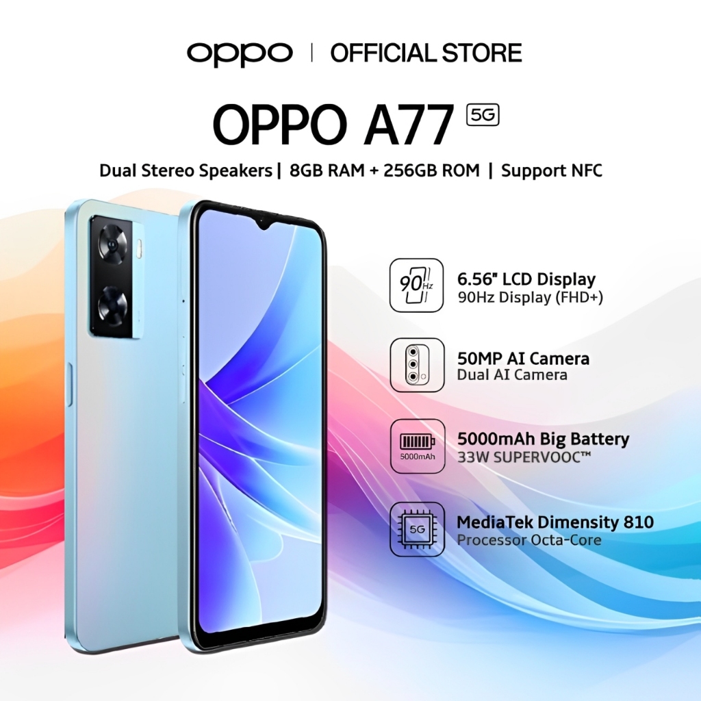 OPPO A77 Smartphone (8GB RAM + 128GB ROM/33W SuperVOOC/50MP AI Dual ...