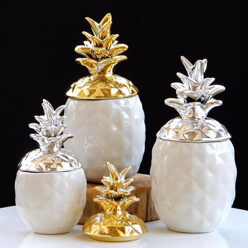 VIĆI Classy Pineapple White Gold Ceramic Nordic Luxury Home Table Decoration Accent Organizer ...
