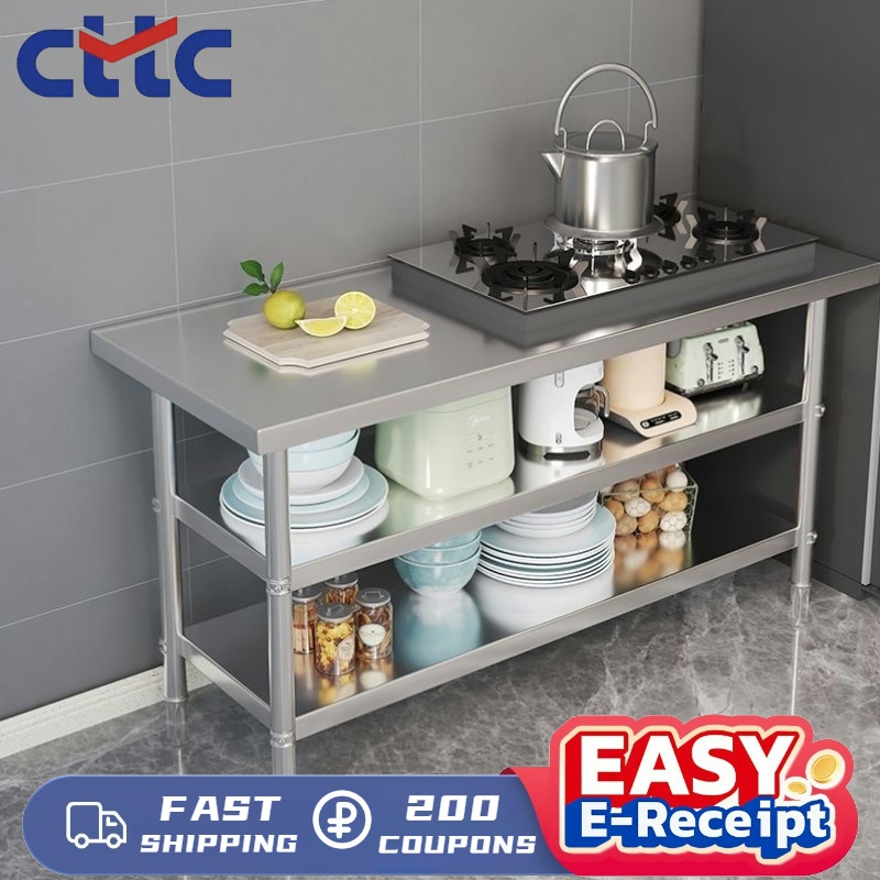 2/3-tier kitchen table Commercial 304 stainlesstable new long table countertop table console ...