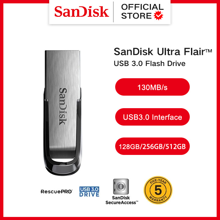 SanDisk Ultra Flair 128GB/256GB/512GB USB 3.0 Flash Drive (Speed Up to ...
