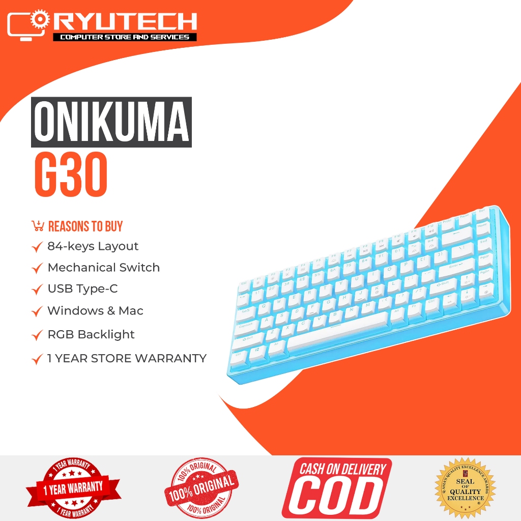 ONIKUMA G30 WHITE - 84-Keys Layout, Mechanical Switch, USB Type-C ...