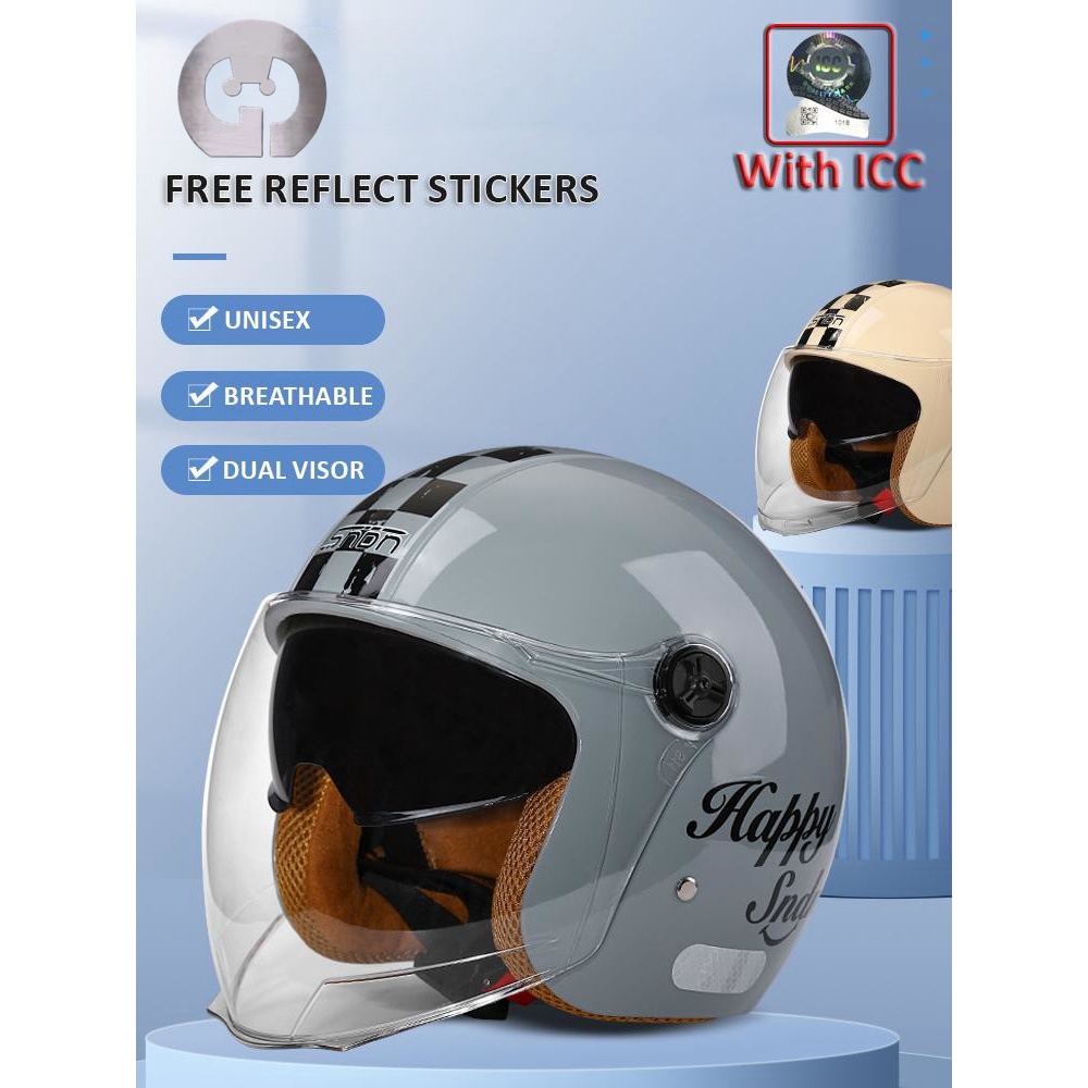 Original Retro Classic Motorcycle Half Face Helmet Dual Visor for Women ...