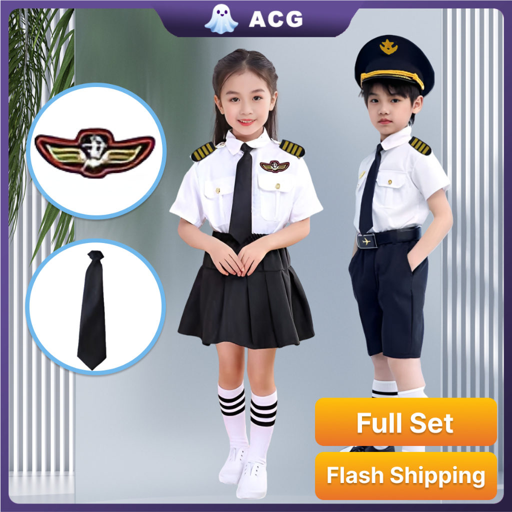 Career Day Uniform Set Pilot Flight Attendant Costume for Kids Boy Girl ...