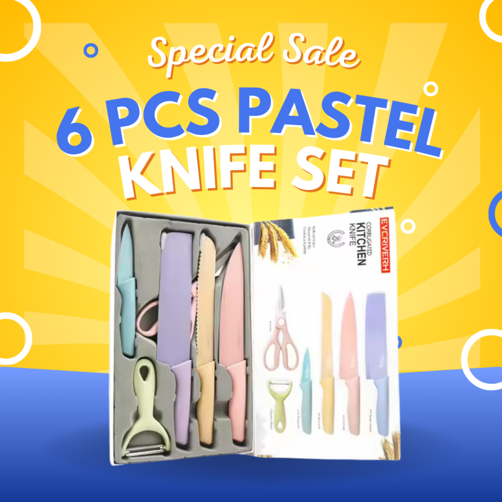 Kitchen Knife Set 6 PCS Pastel Colors Stainless Steel Chef Knife Bread ...
