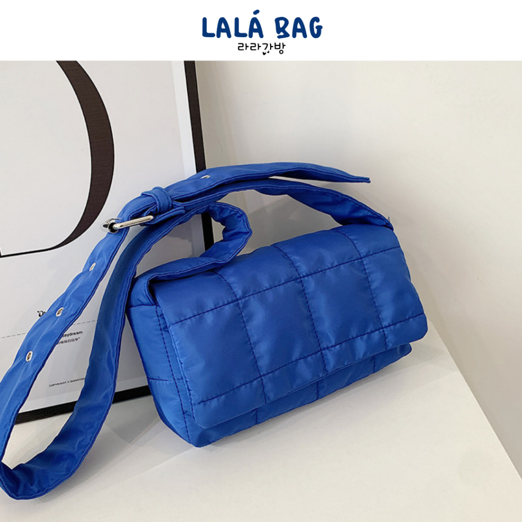 LALÁ BAG Unisex Quilted Puffy Rectangular Nylon Flap Eyelet Crossbody ...