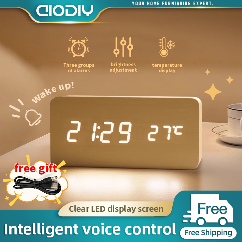 AIODIY Digital Wall Clock Alarm Timer Aesthetic Home Decor Wooden LED ...