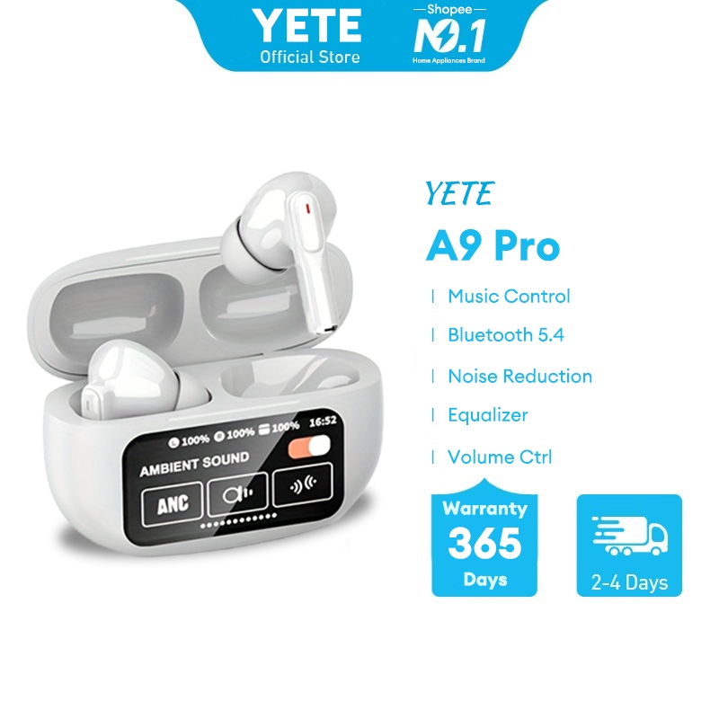 YETE Original A9 Pro Earbuds Headset LED Touch Screen ANC ENC Gaming ...