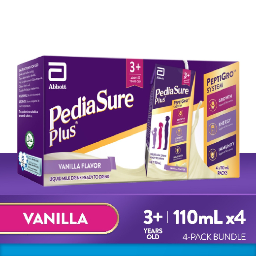 Pediasure Plus 3+ Vanilla 110ml x4 for Kids Above 3 Years Old Ready to ...