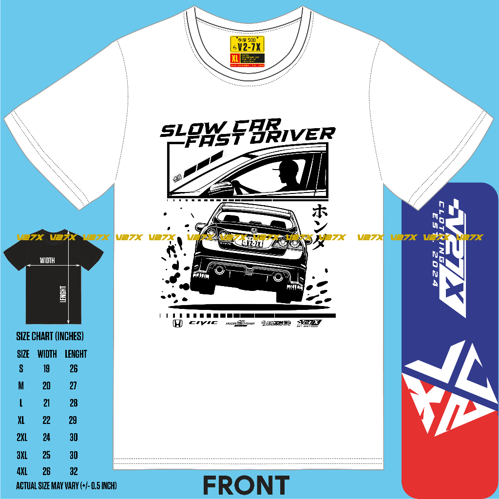 SLOW CAR FAST DRIVER SHIRT, HONDA CIVIC FD, V27X CLOTHING, CAR MEME ...