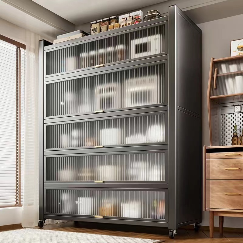 3/4/5 Layers Kitchen Rack Dustproof Storage Cabinet Carbon Steel Multi ...