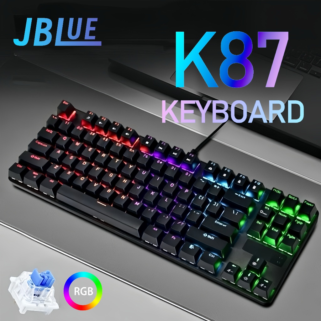 JBLUE K87 Wirde Keyboard 87Keys USB Mechanical Keyboards Responsive ...