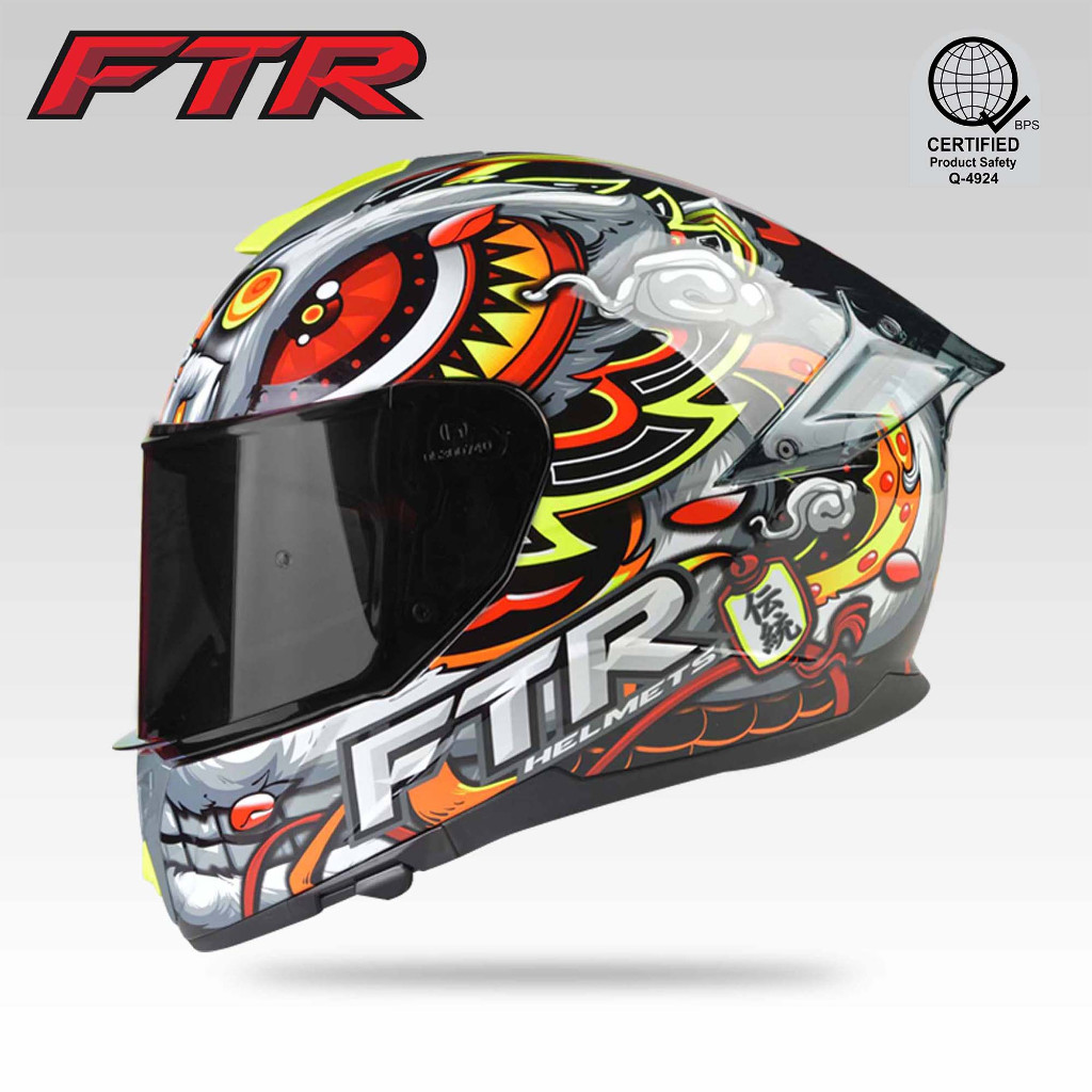 FTR Helmets XR2 Pro - Lion Glossy Yellow Full Face Dual Visor Helmet ...