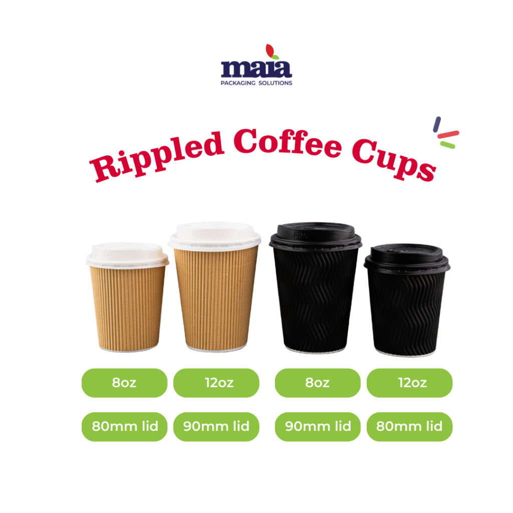 25pcs Rippled Coffee Cup 8oz 12oz Brown Black Disposable Paper Cup With ...