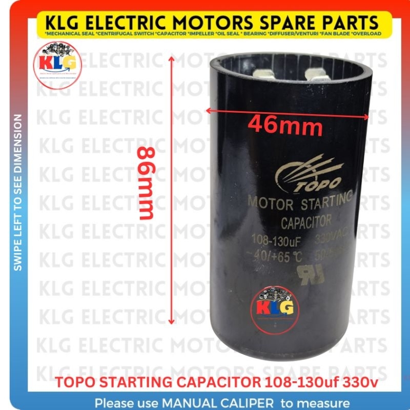 Topo starting capacitor 108-130uf 330v KLG water pump parts | Shopee ...