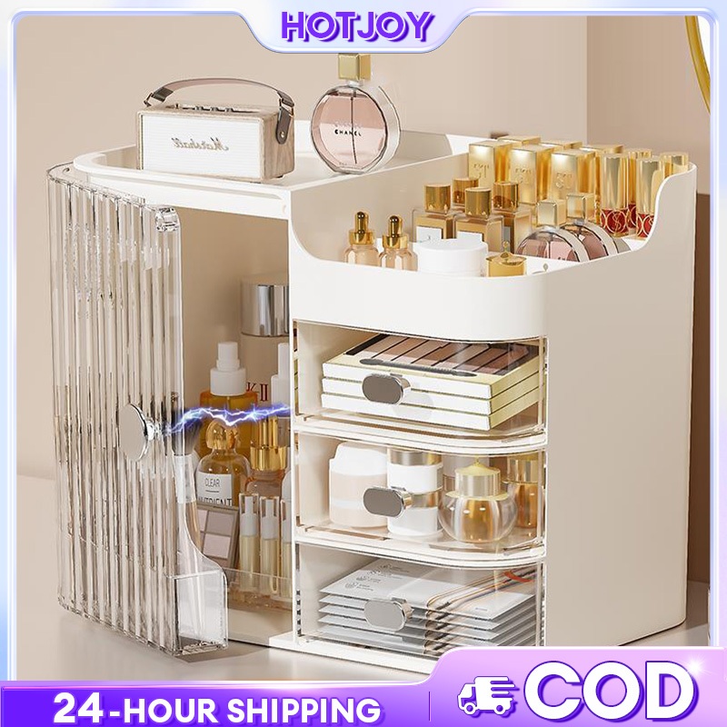 HOTJOY Desktop Make Up Organizer With Lid Makeup Storage Box Dust-proof ...