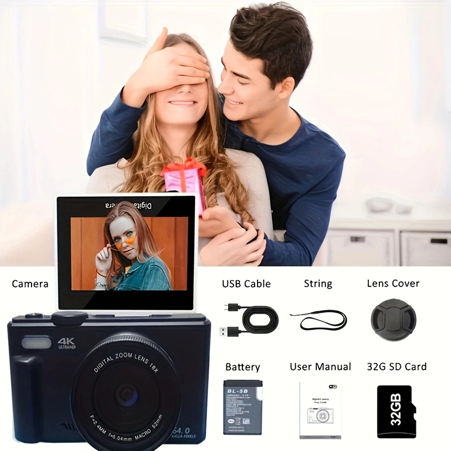 VETEK 8 64MP 4K Premium Camera Package –32GB Memory and Flip Screen ...