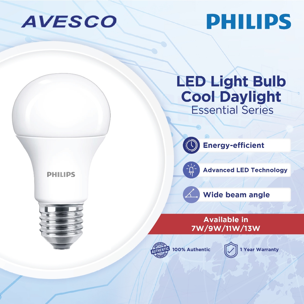 Philips Essential Series LED Daylight Light Bulb | 7/9/11/13 Watts ...